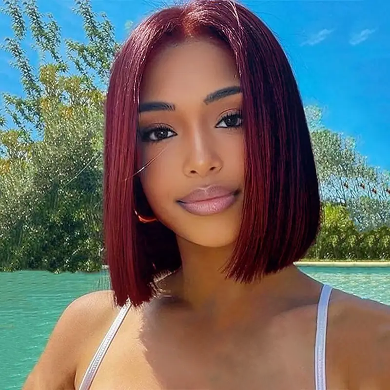 SPECIAL| Maroon Color #99j Glueless 4x4 Bob Wig – ANNE ROSE HAIR