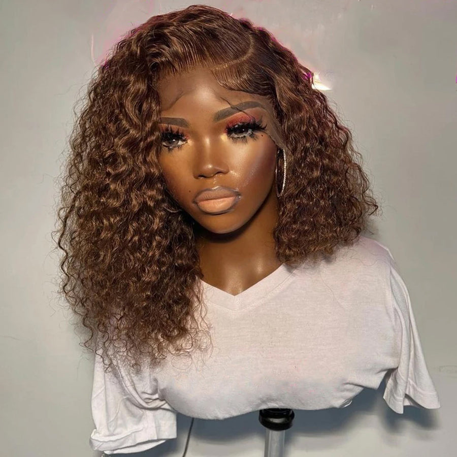Chocolate Brown 13x4 Full Frontal Bob Jerry Curly Wig Color #4 – ANNE ...